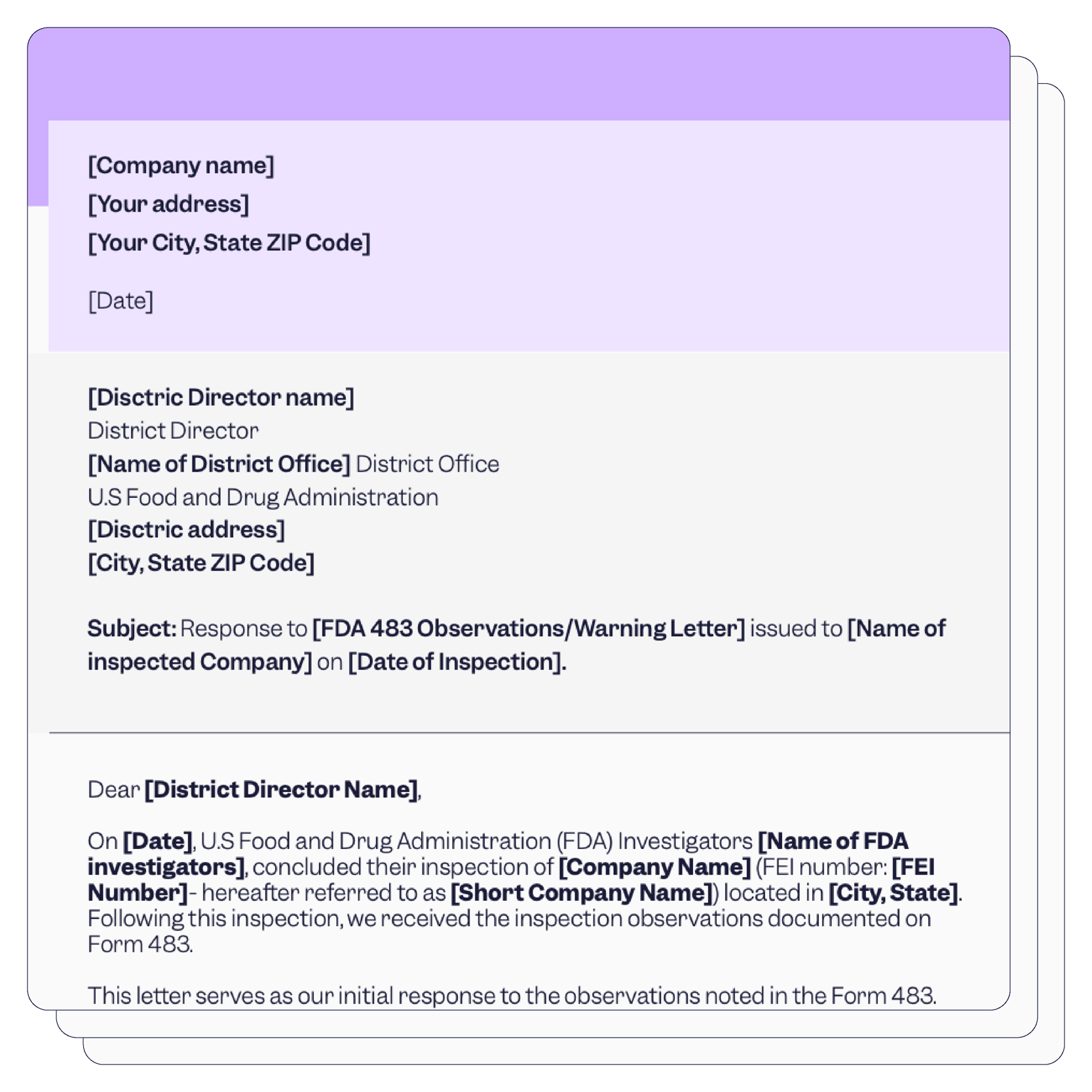 FDA 483 Observation + Warning Letter Response Template | Scilife