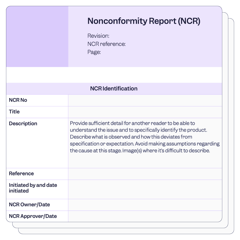 Non conformance report template | Scilife